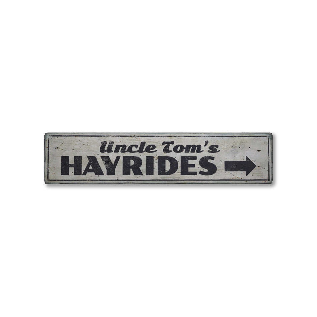Hayrides Rustic Wood Sign – Lizton Sign Shop