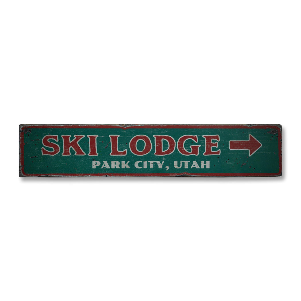 Ski Lodge Arrow Rustic Wood Sign – Lizton Sign Shop