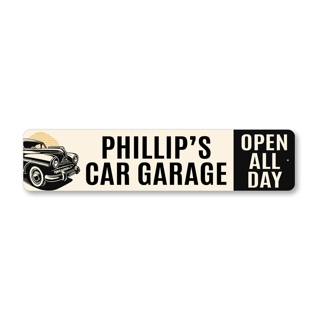 Personalized Car Garage Open All Day Sign – Lizton Sign Shop